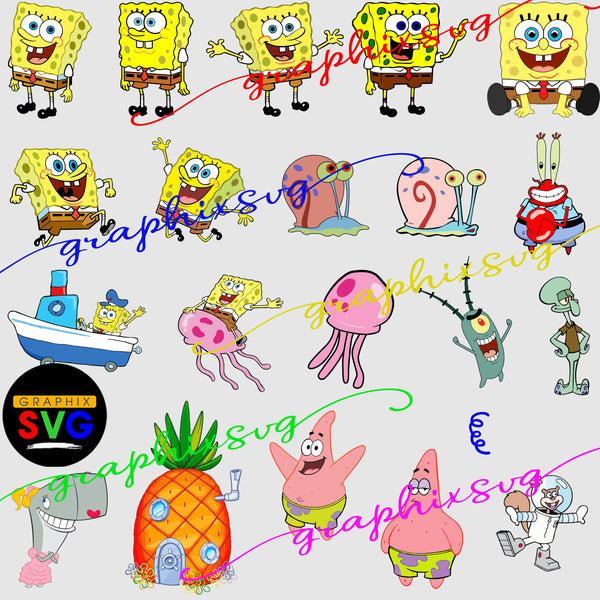 Spongebob Squarepants, Patrick Star, Squidward Tentacles, Garry, Sandy ...